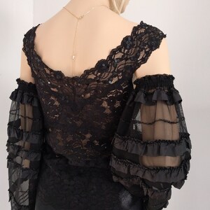 Black Lace Tulle Raffles Sleeves off Shoulder Boho Removable Sleeves ...