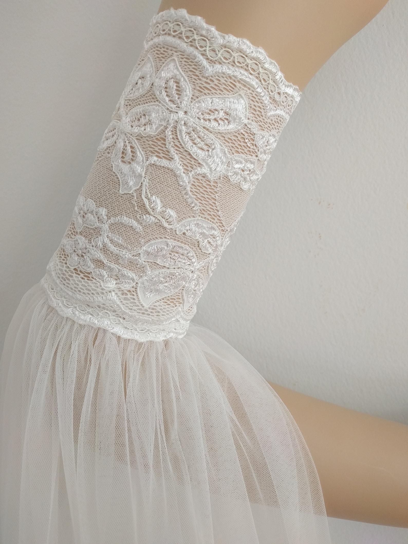 Detachable Bridal Ivory Long Tulle Lace Sleeves - Removable Sleeve With ...
