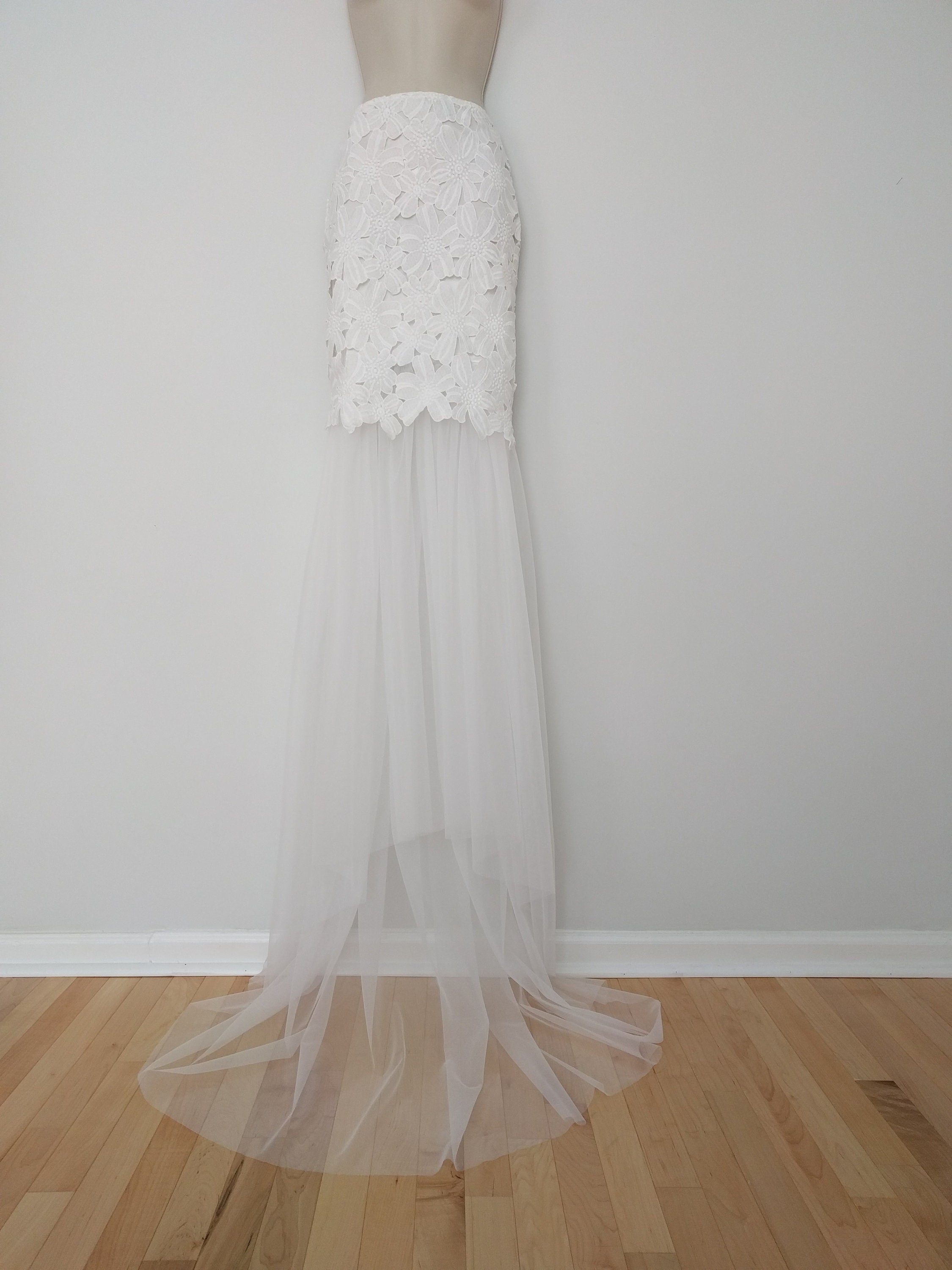 Bridal SKIRT White Lace Tulle Ruffled Skirt Long Train | Etsy