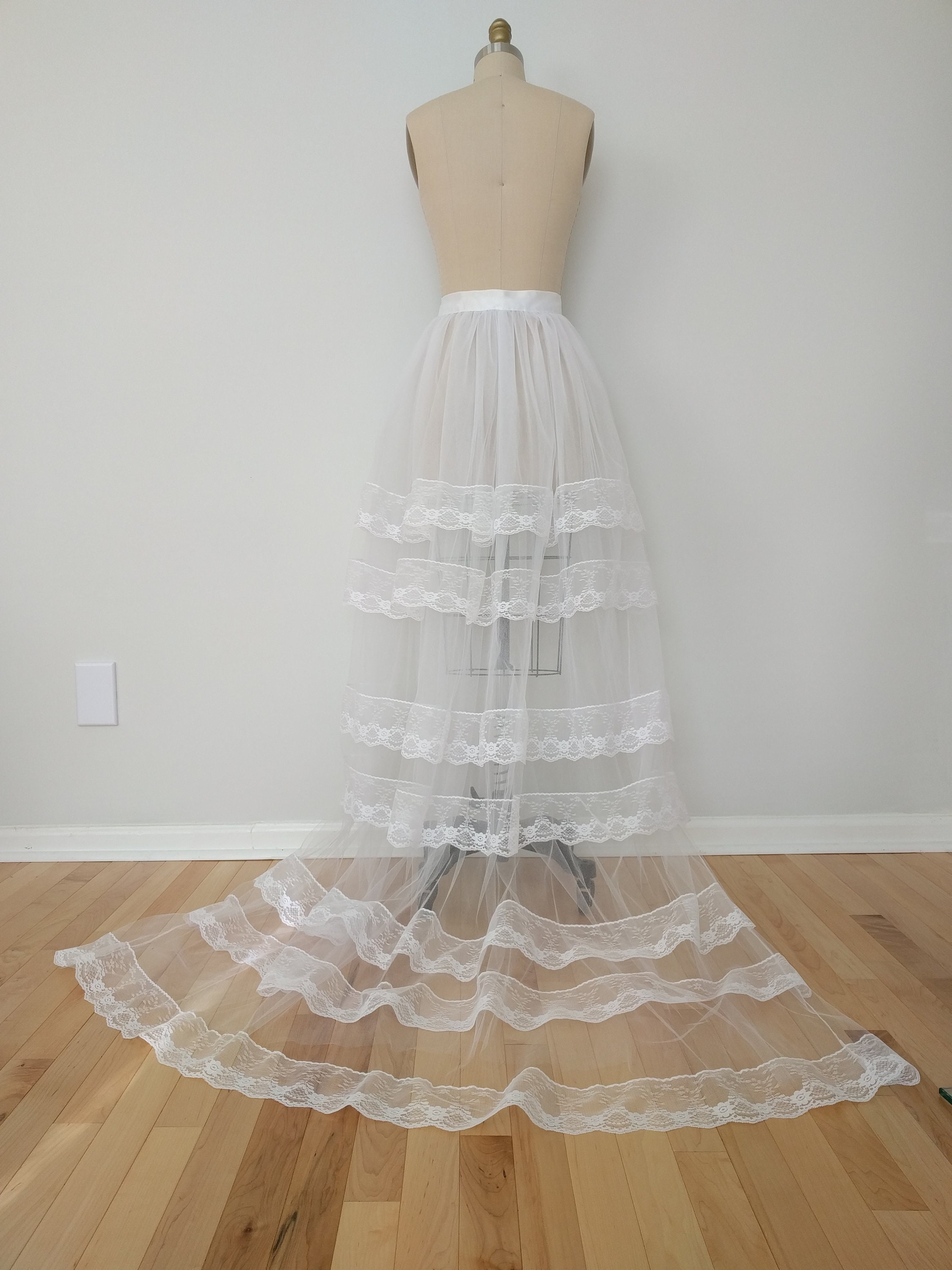 White Lace Tulle Detachable Wedding Train Tulle Train | Etsy