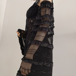 Black Lace Tulle Raffles Sleeves off Shoulder Boho Removable Sleeves ...