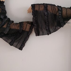 Black Lace Tulle Raffles Sleeves off Shoulder Boho Removable Sleeves ...