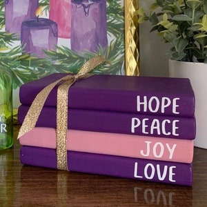 Advent Season Book Stack Wooden Catholic Home Decor Hope Peace Joy Love ...