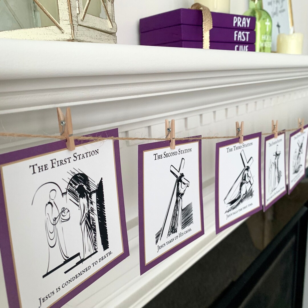 Stations of the Cross Card Set Catholic Printed Banner Jesus Christ ...