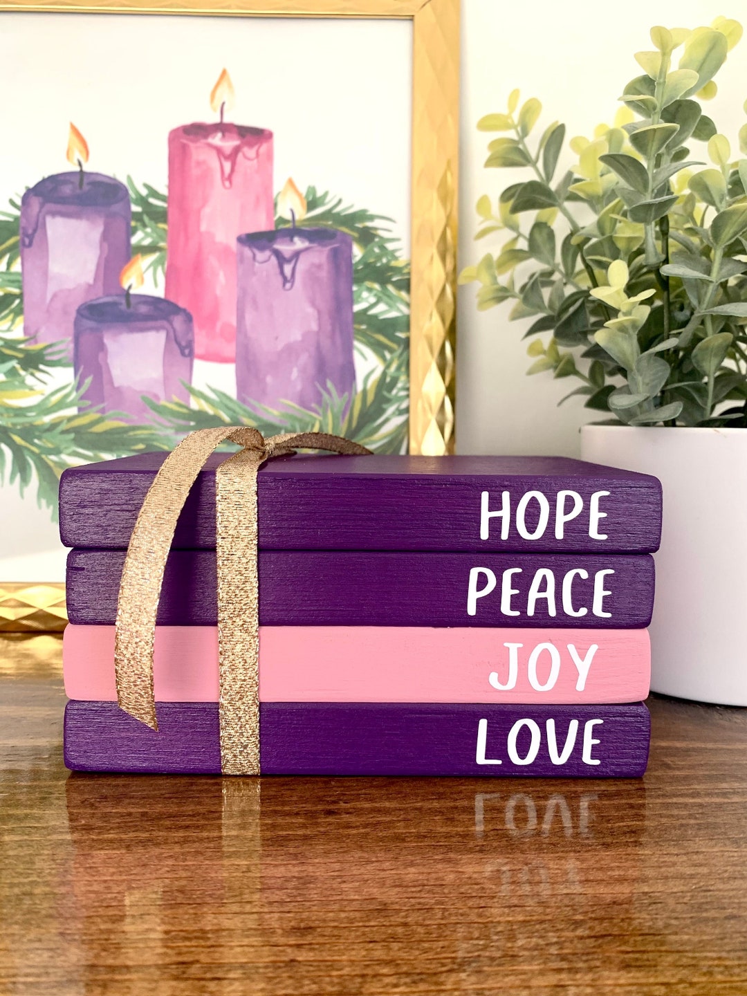 Advent Season Book Stack Wooden Catholic Home Decor Hope Peace Joy Love ...