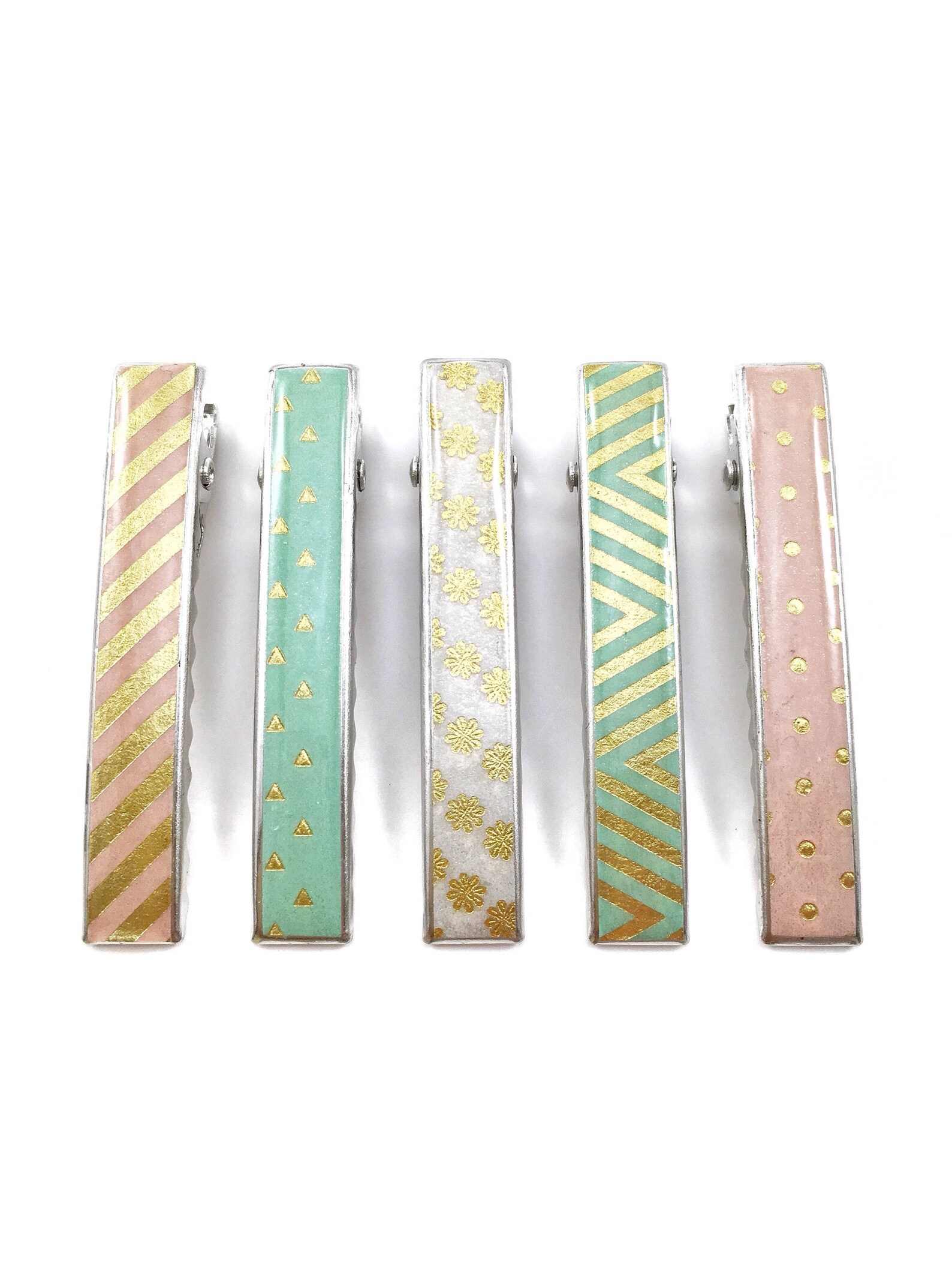 Gold and Pastel Alligator Hair Clips Set of 5 Pastel Hair | Etsy