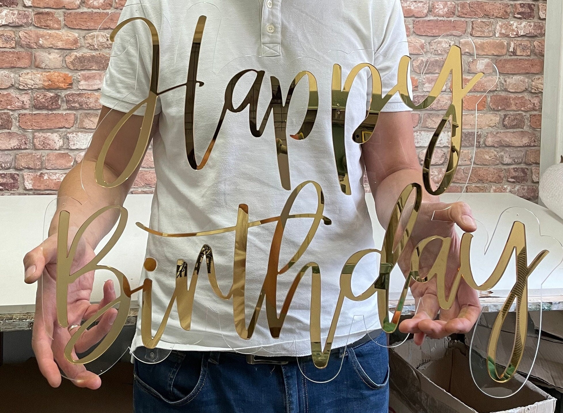Happy Birthday Acrylic Sign, Happy Birthday, Gold Mirror Sign, Happy ...