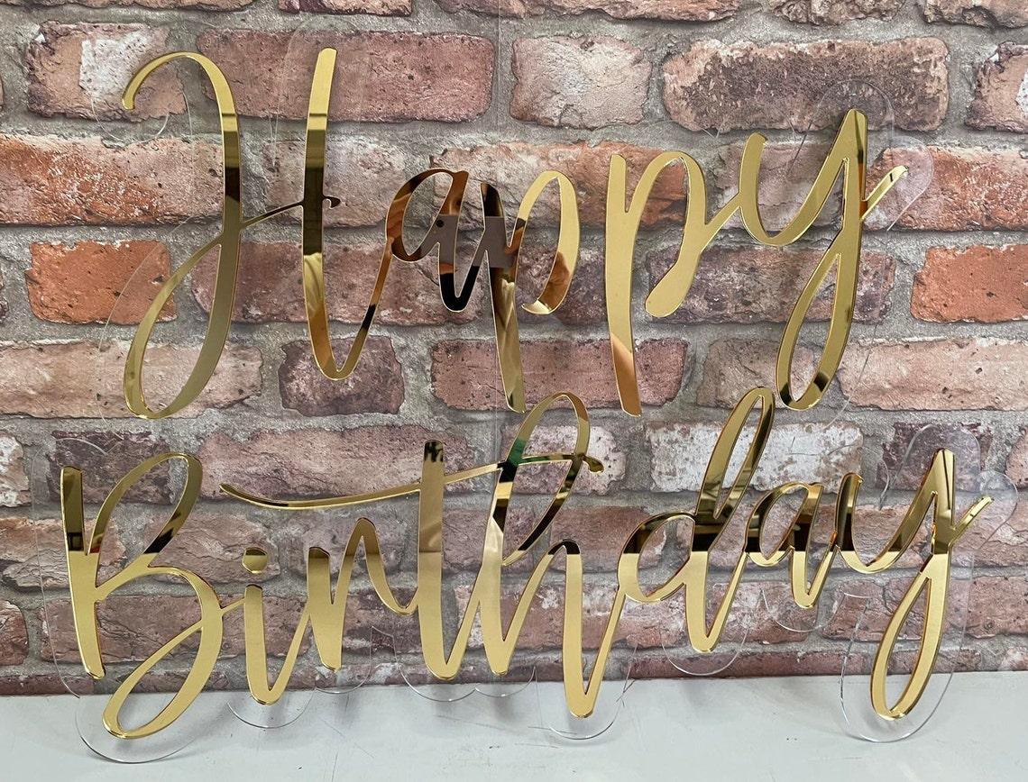 Happy Birthday Acrylic Sign, Happy Birthday, Gold Mirror Sign, Happy ...