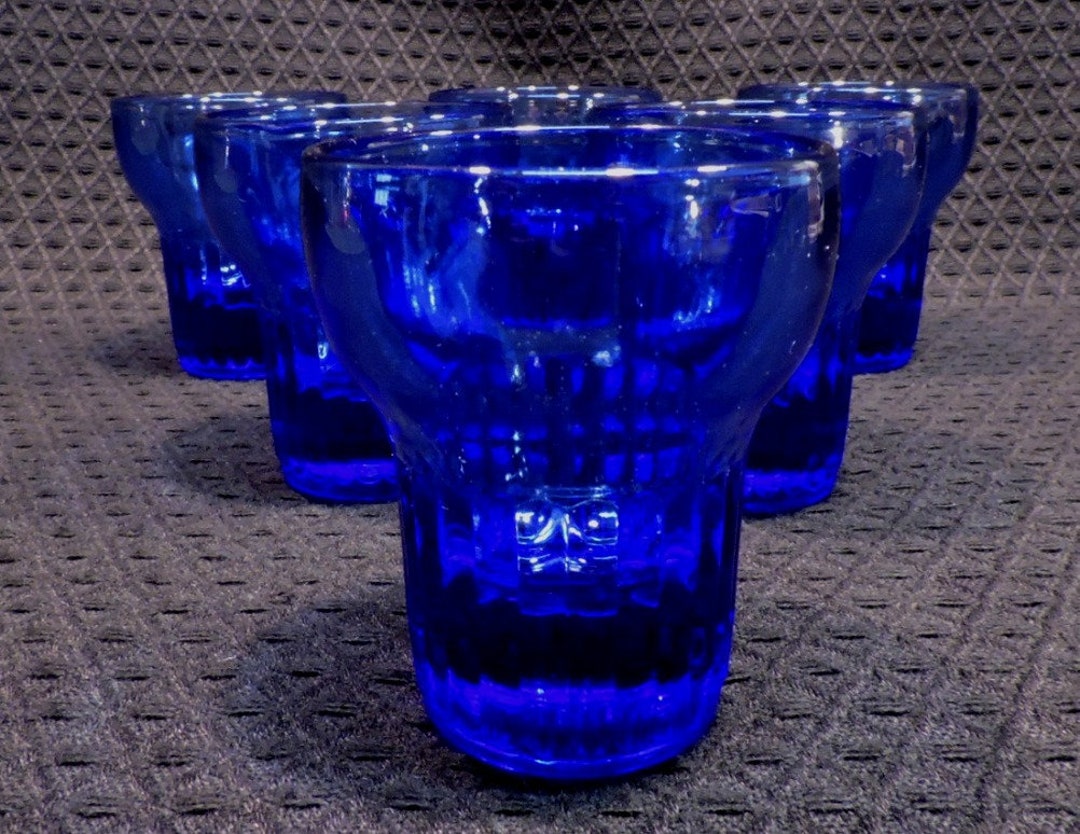 Vintage Hazel Atlas set of 6 Cobalt Blue, Vertical Rib Shot Glasses, CA ...