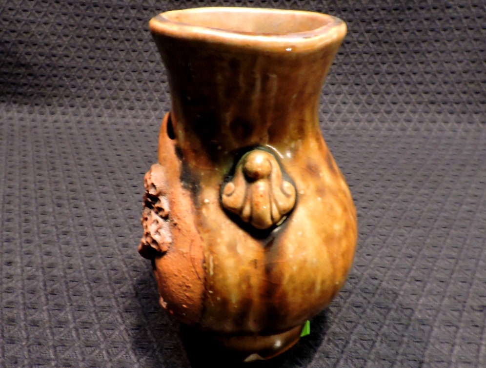 Antique Japanese Banko Red-ware Pottery Vase, 3D Pagoda Scene, Hand ...