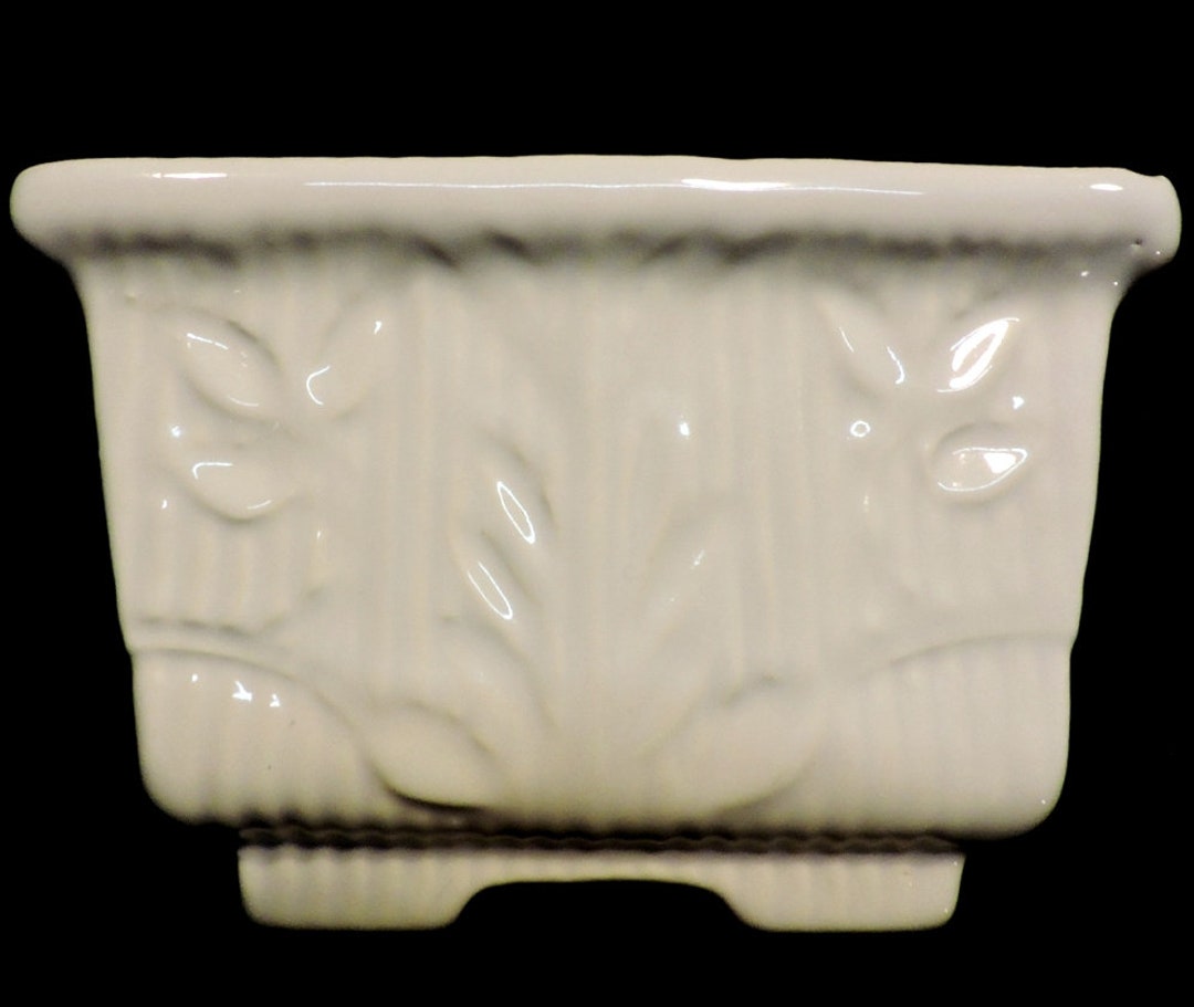 Vintage Haeger USA 604 White Square Pottery Planter, Leaf Design ...