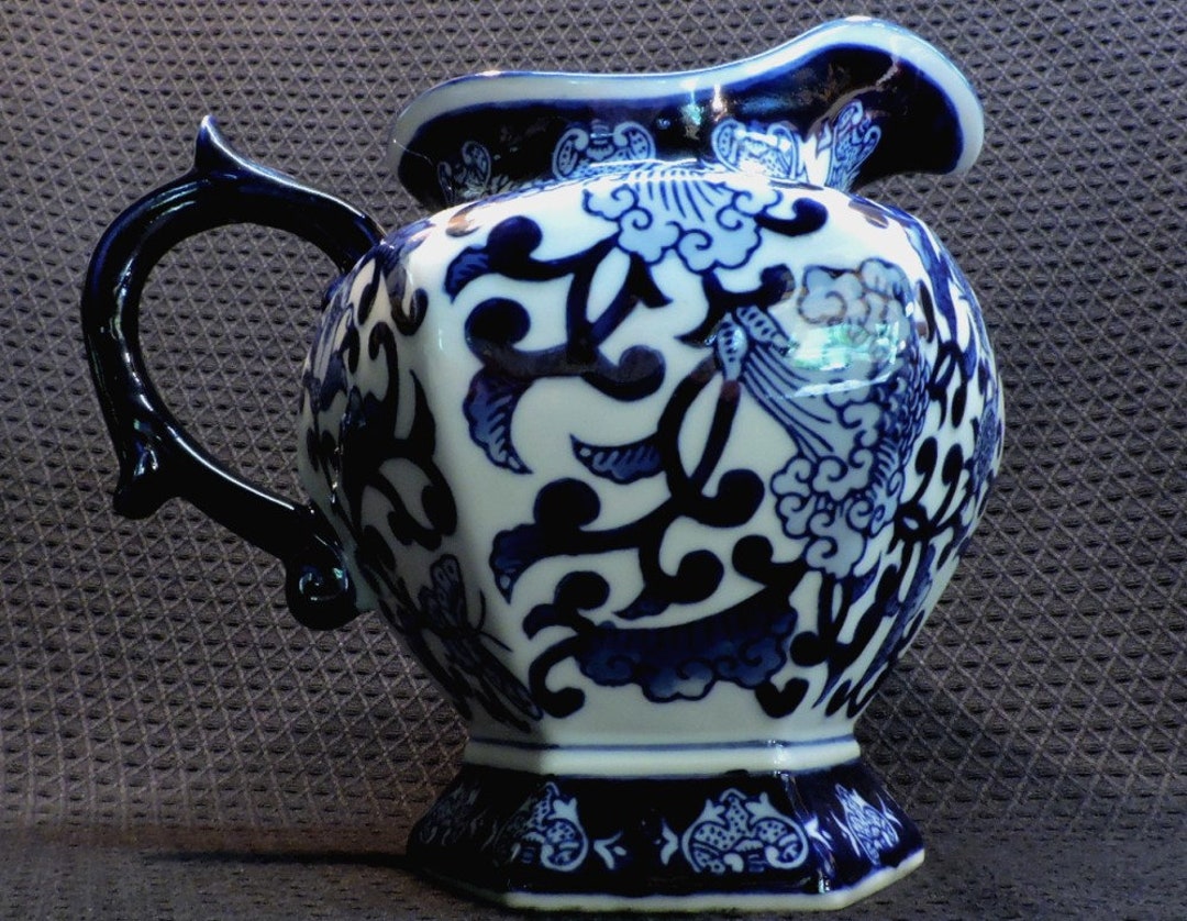 Vintage Seymour Mann China Blue 6-sided Porcelain Pitcher With Angel ...