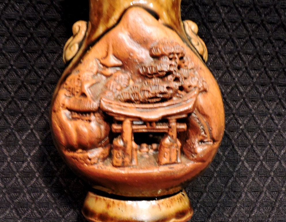 Antique Japanese Banko Red-ware Pottery Vase, 3D Pagoda Scene, Hand ...