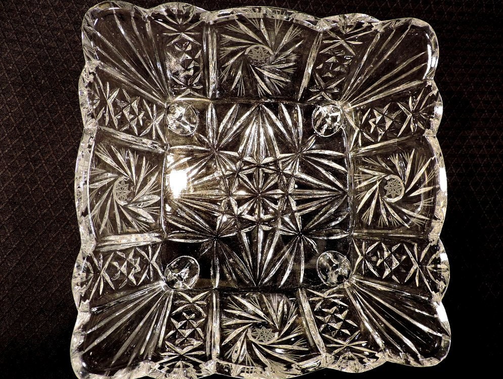 Vintage Violetta Square Lead Crystal Footed Bowl Poland - Etsy