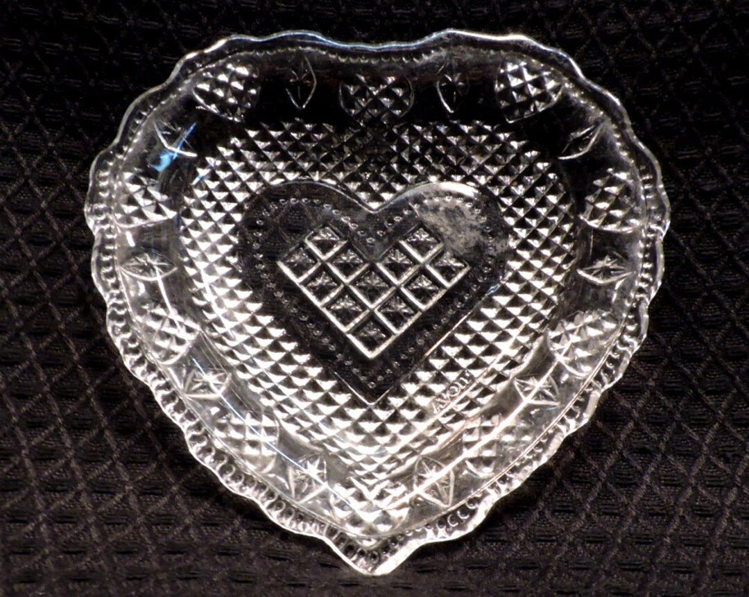 Vintage Avon Glass Heart Dish, Clear Pressed Glass Dish in Hearts and ...