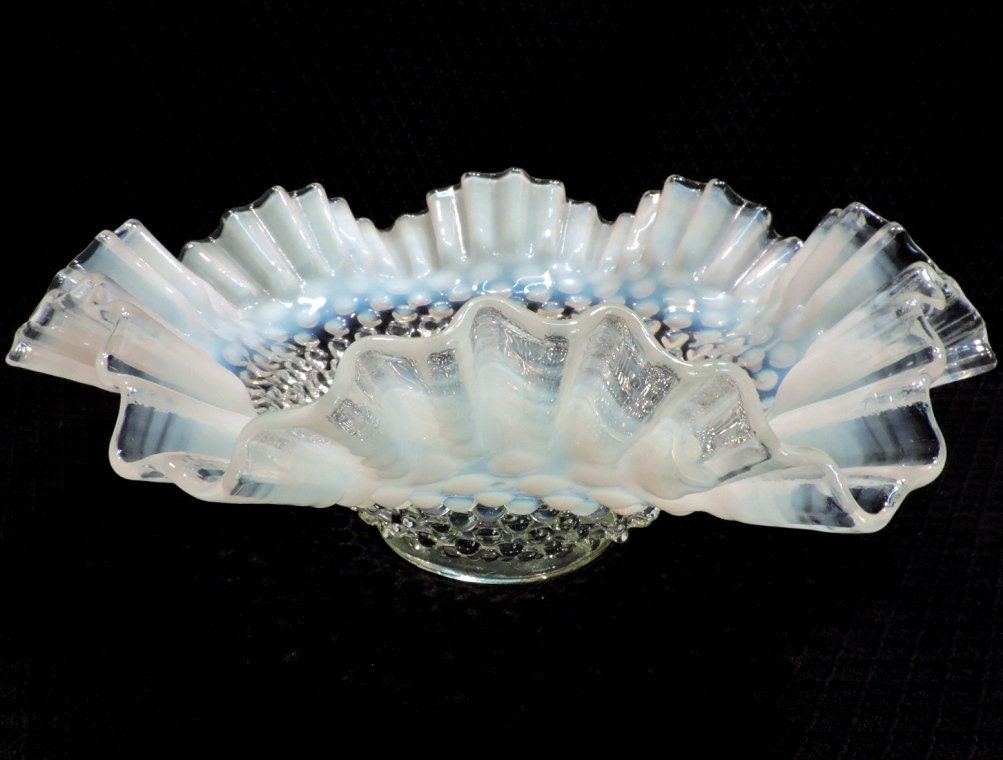 Vintage Fenton Glass, French Opalescent Hobnail Moonstone, 10 1/2 Inch ...
