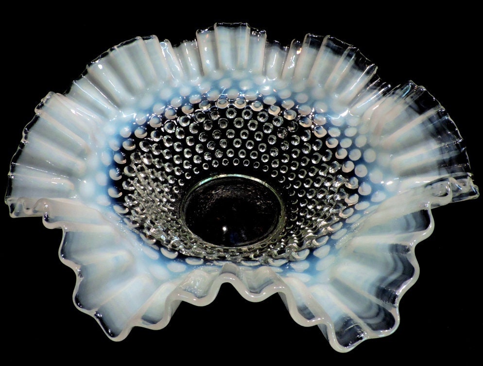 Vintage Fenton Glass, French Opalescent Hobnail Moonstone, 10 1/2 Inch ...