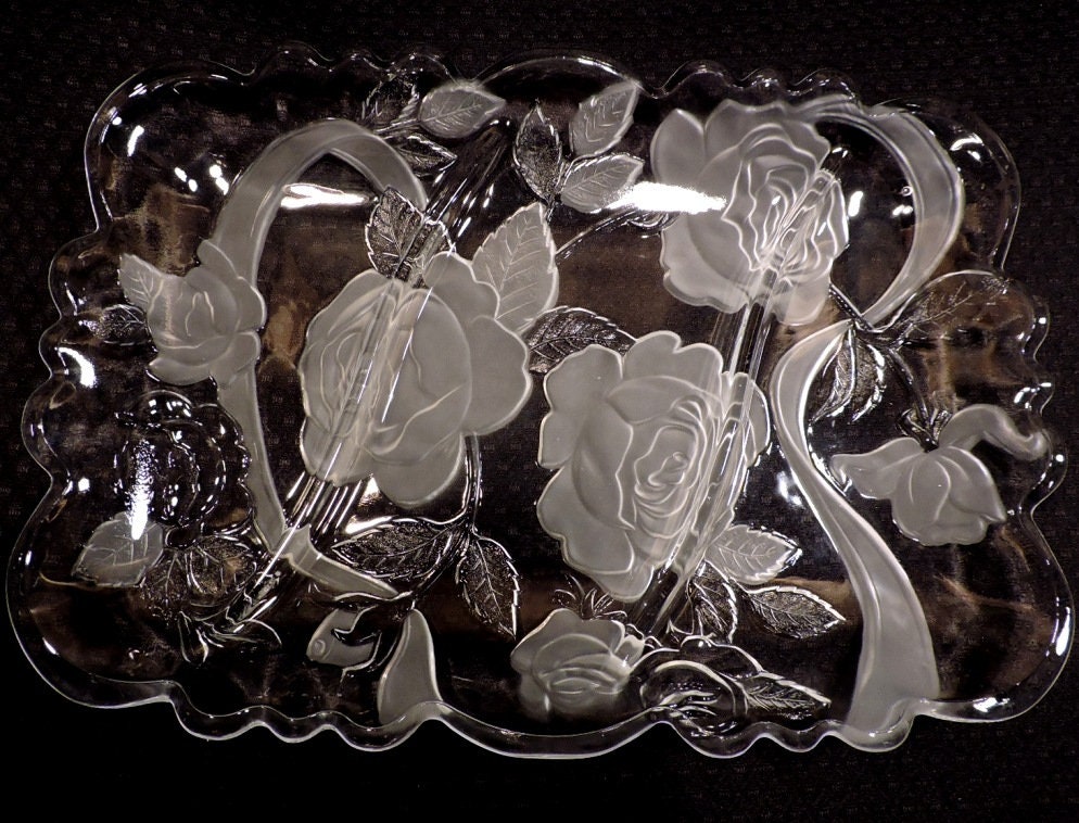 Vintage Laura Glass Rose Garden Three Compartment Platter | Etsy