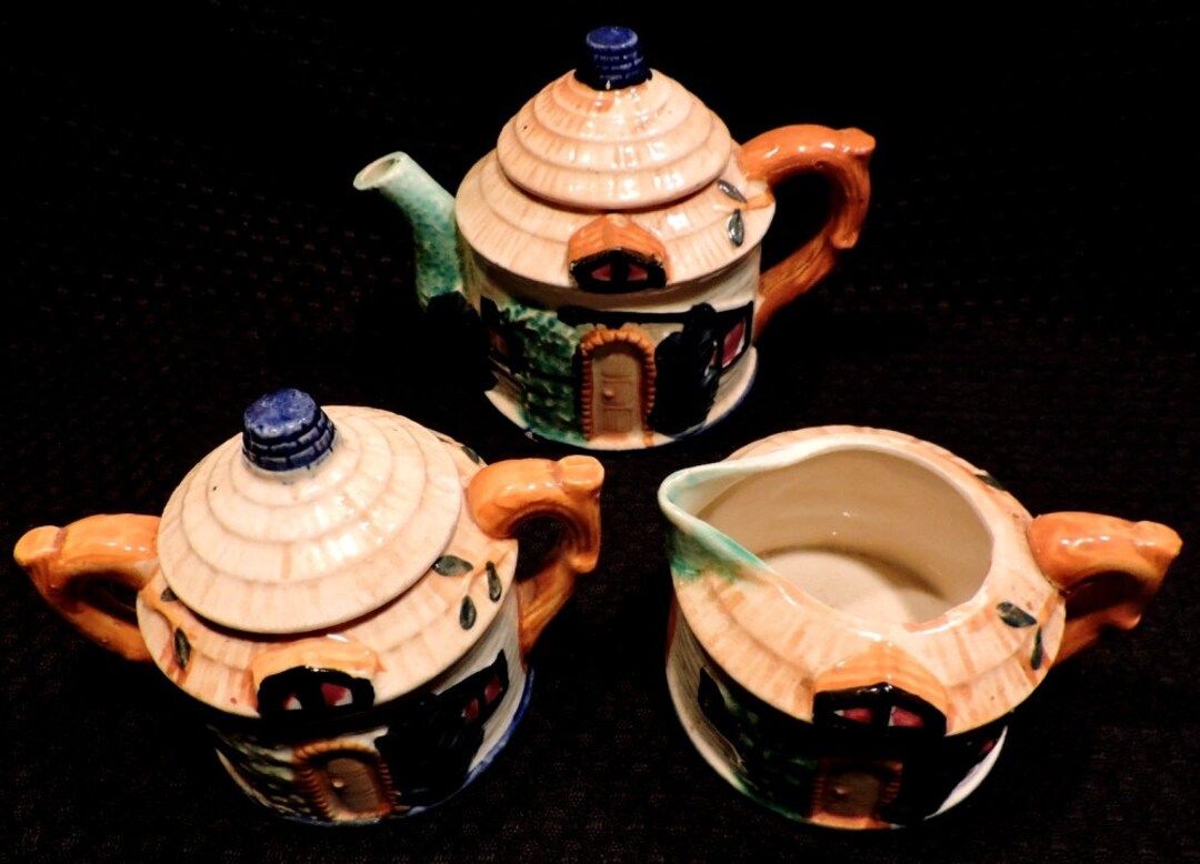 Vintage (5 Piece) 1940's Thatched Cottage Tea Set With Lidded Tea Pot ...