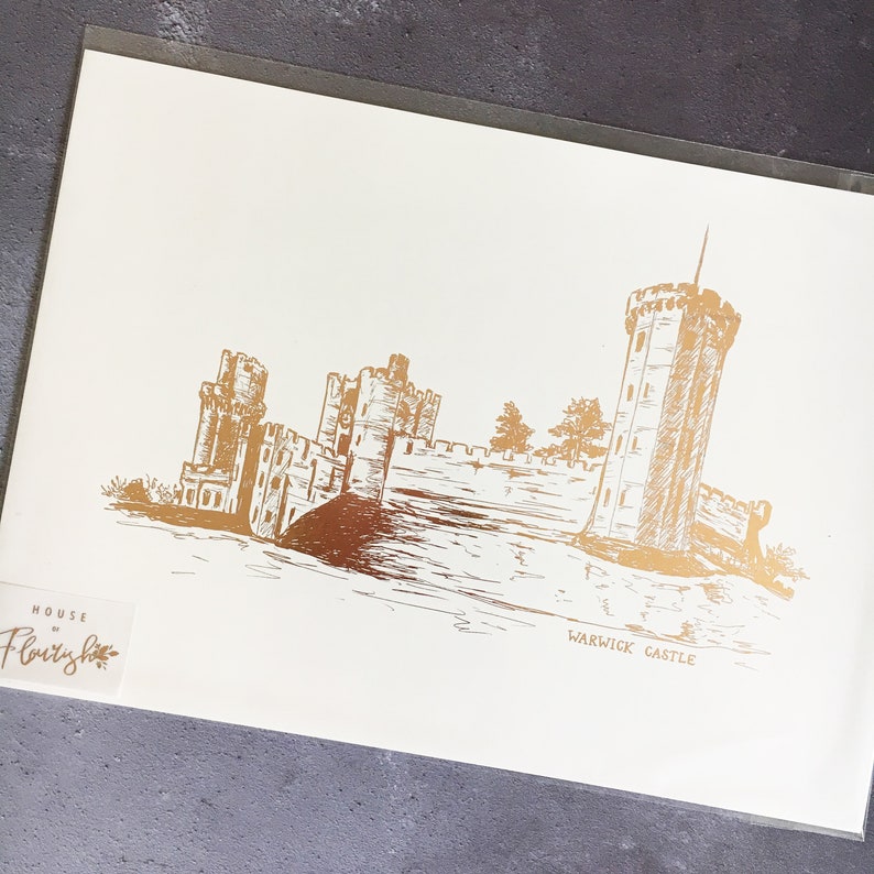 Warwick Castle Illustration // A4 Warwick Castle Foil Print ...