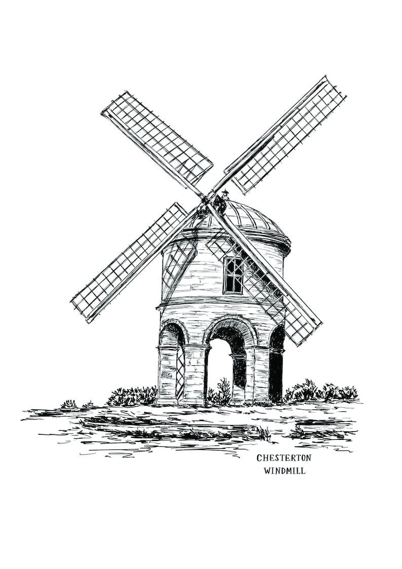 Chesterton Windmill Foiled Illustration // Windmill Print ...