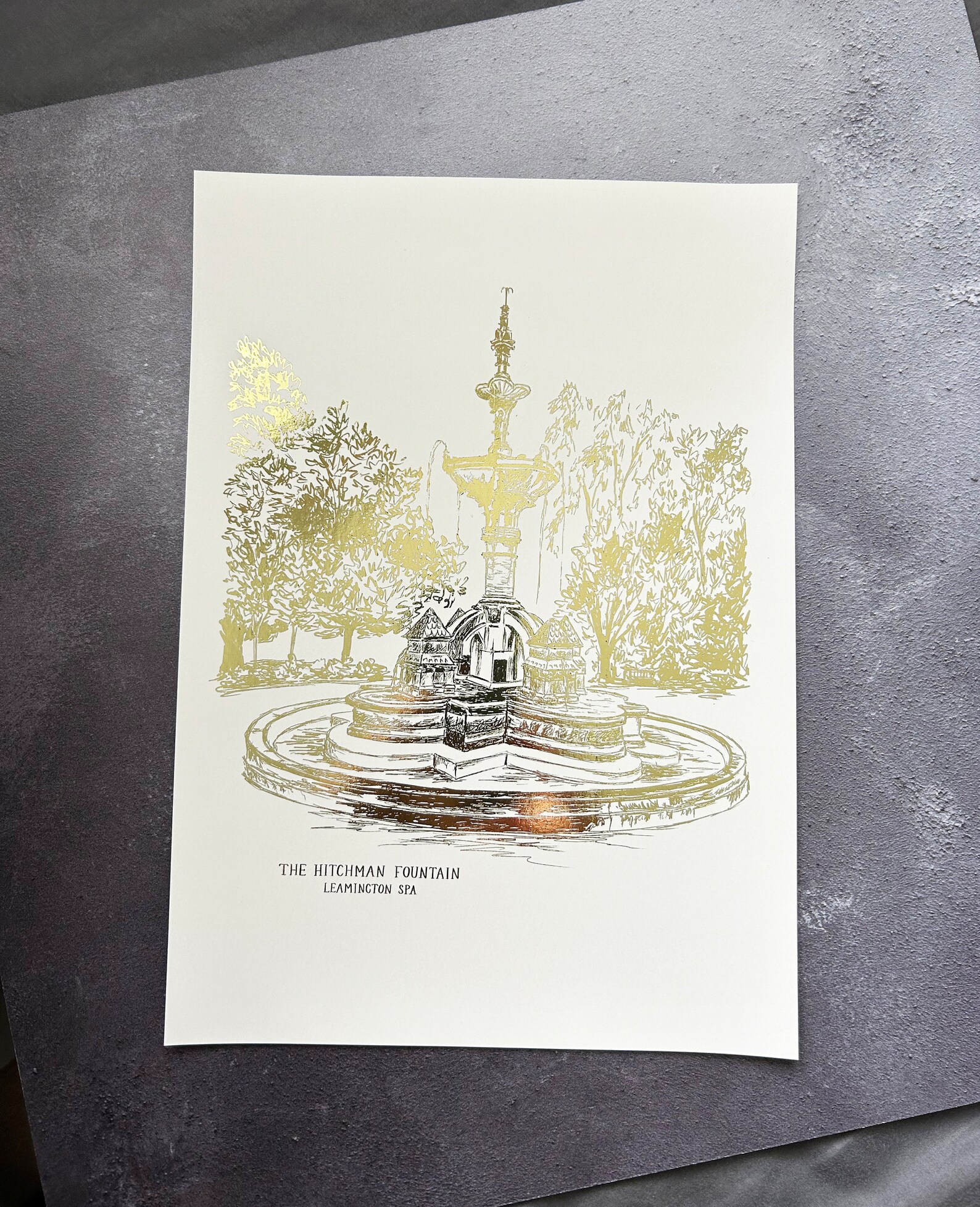 The Hitchman Fountain Leamington Spa // A4 Foiled Fountain Print ...