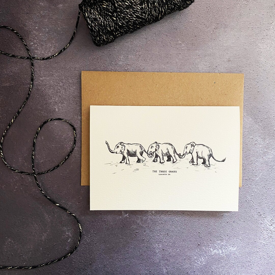 Elephant Greeting Card // the Three Graces Card // Leamington Spa ...