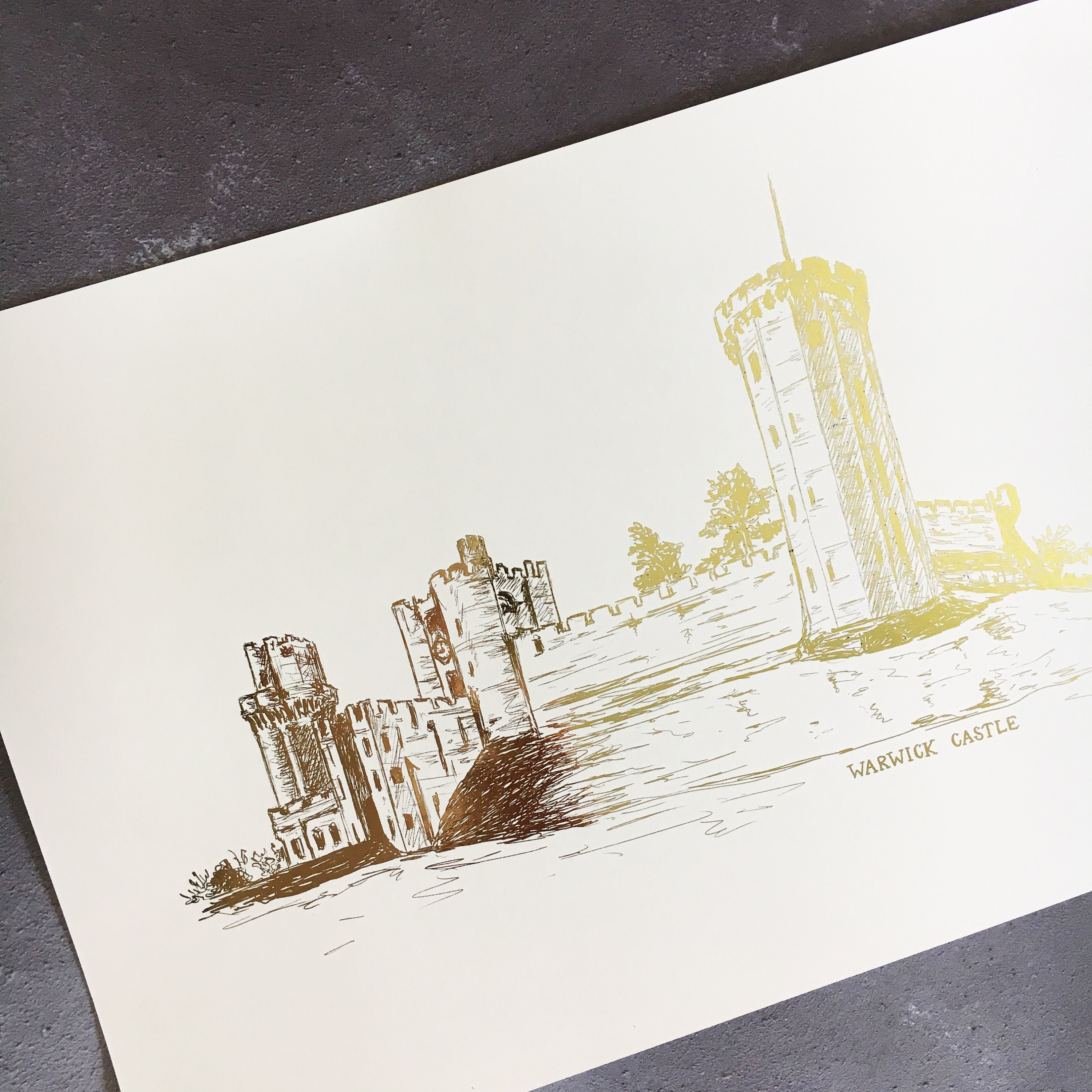 Warwick Castle Illustration // A4 Warwick Castle Foil Print ...