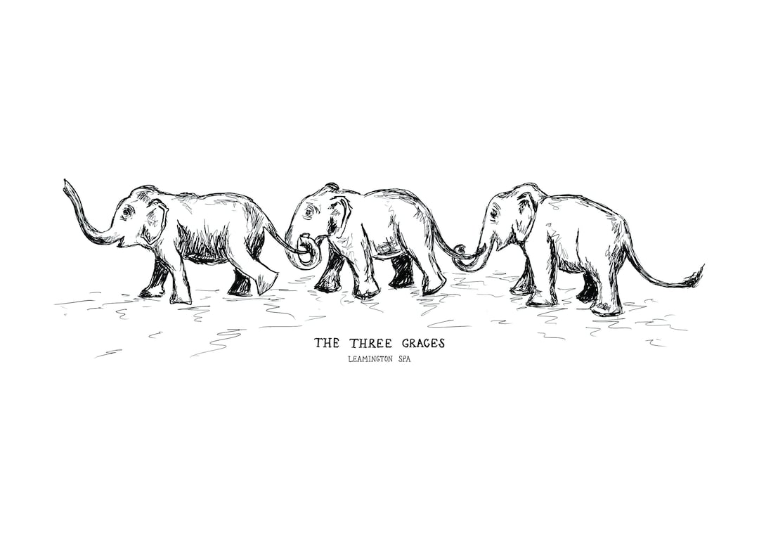 The Three Graces // A4 Elephant Foil Print // Leamington Elephant ...