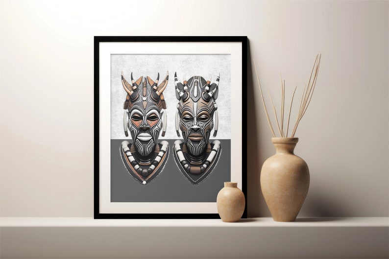 Set of 4 Horned African Masks Designs| Digital Art Prints | Digital ...