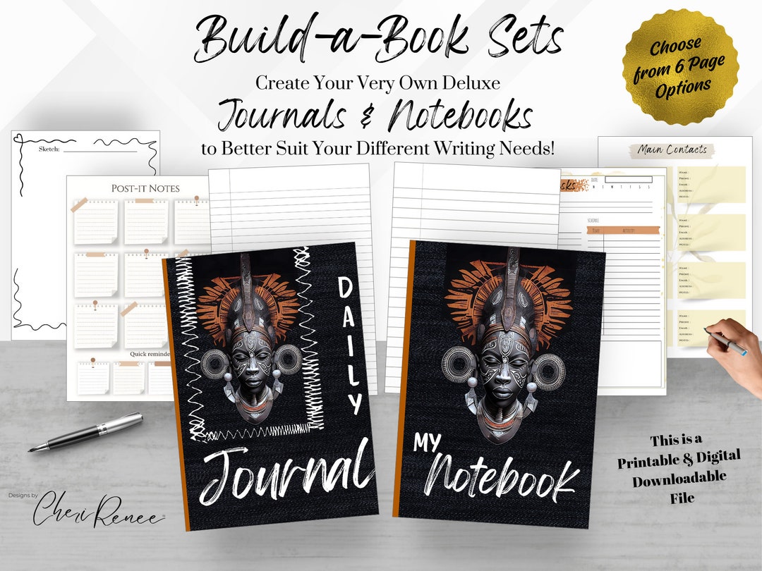 Fem African Denim Mask Build-a-book Journal-notebook Cover N Paper Sets ...