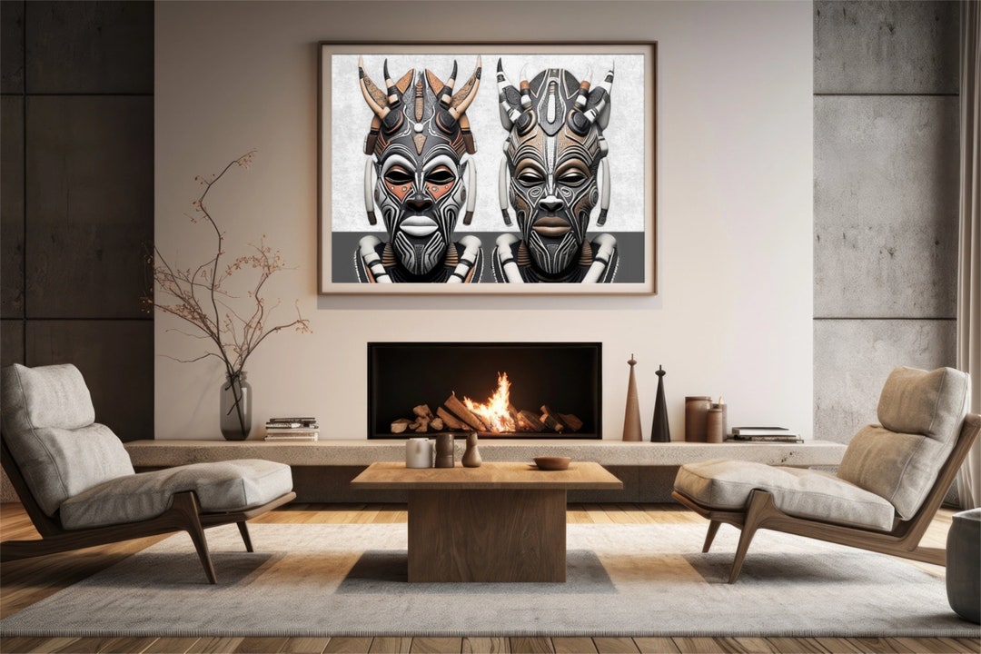 Set of 4 Horned African Masks Designs| Digital Art Prints | Digital ...