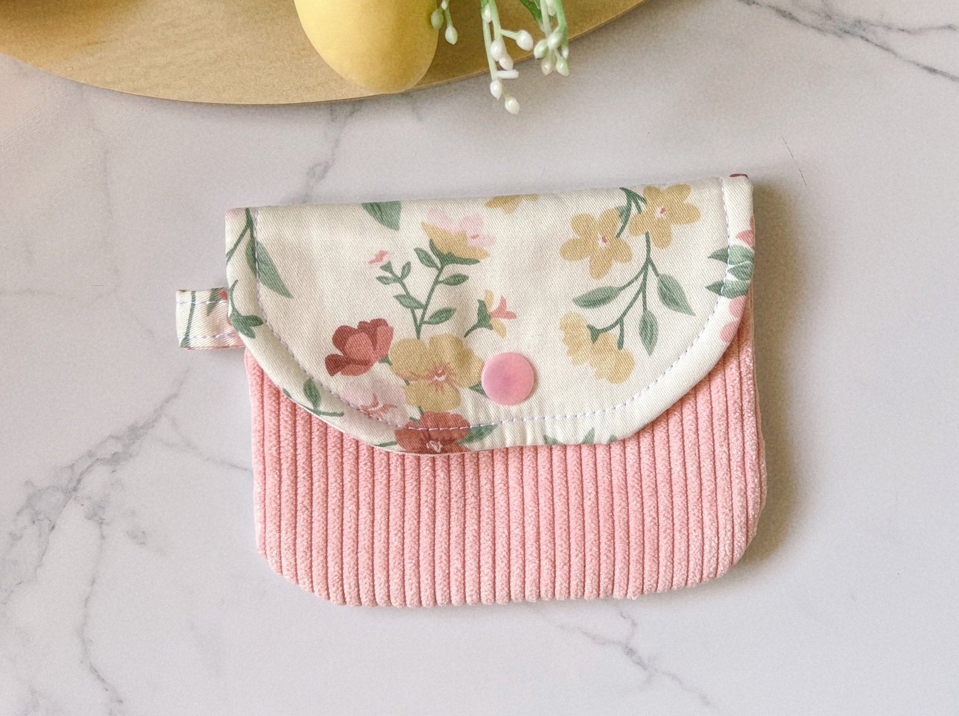 Snap Purse Handmade Flower Two Tone Card Wallet Pouch Cotton Corduroy ...