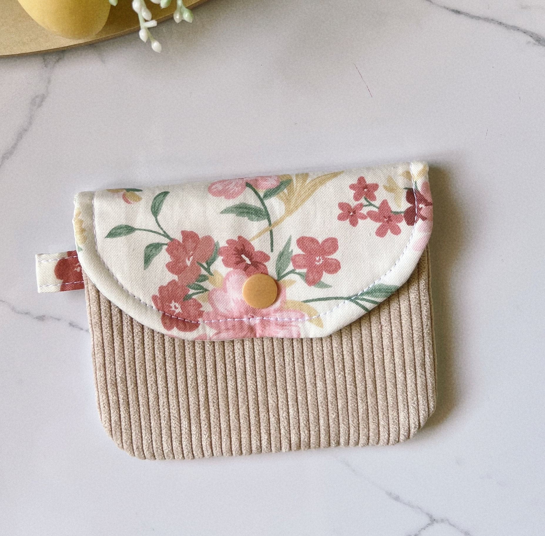 Snap Purse Handmade Flower Two Tone Card Wallet Pouch Cotton Corduroy ...