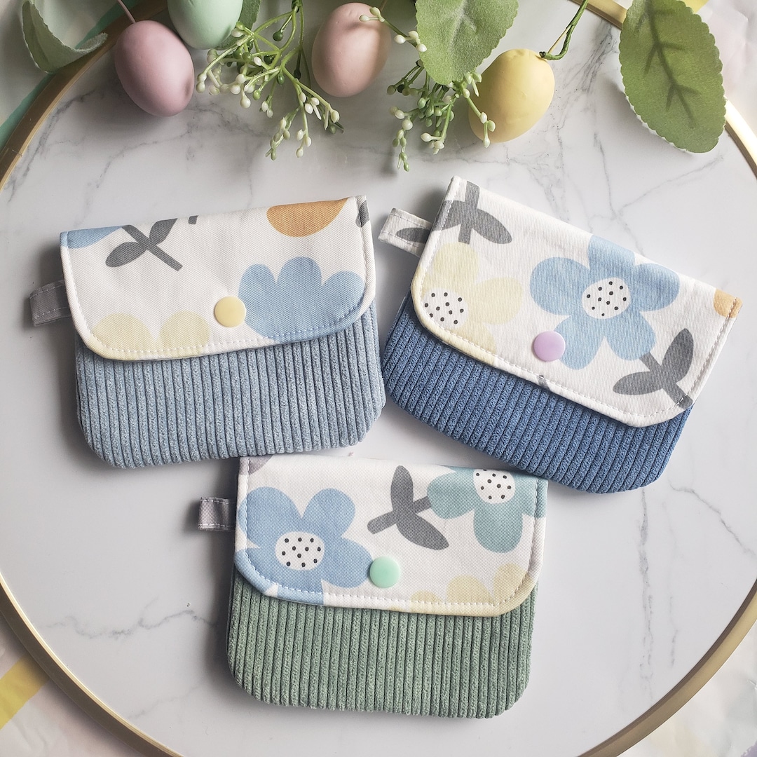 Snap Wallet Handmade Blue Flower Two Tone Card Wallet Pouch Cotton ...