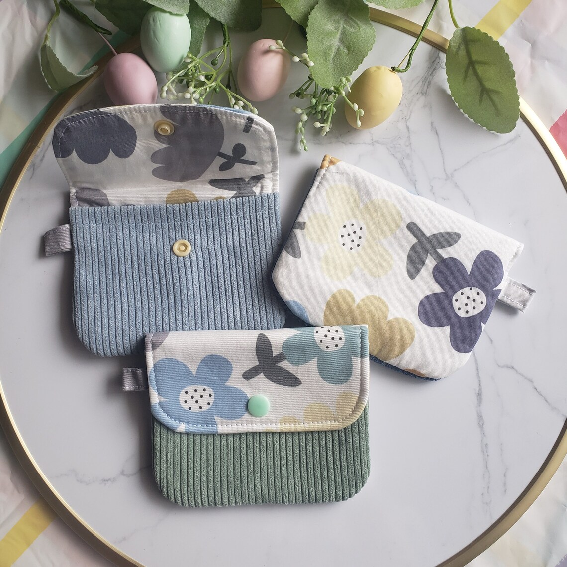 Snap Wallet Handmade Blue Flower Two Tone Card Wallet Pouch - Etsy