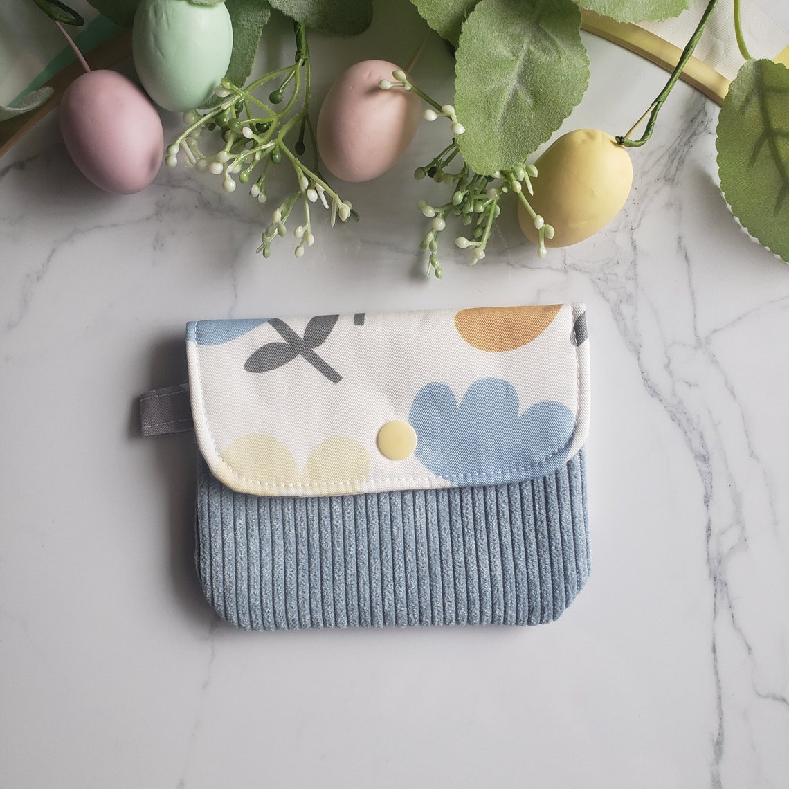 Snap Wallet Handmade Blue Flower Two Tone Card Wallet Pouch - Etsy