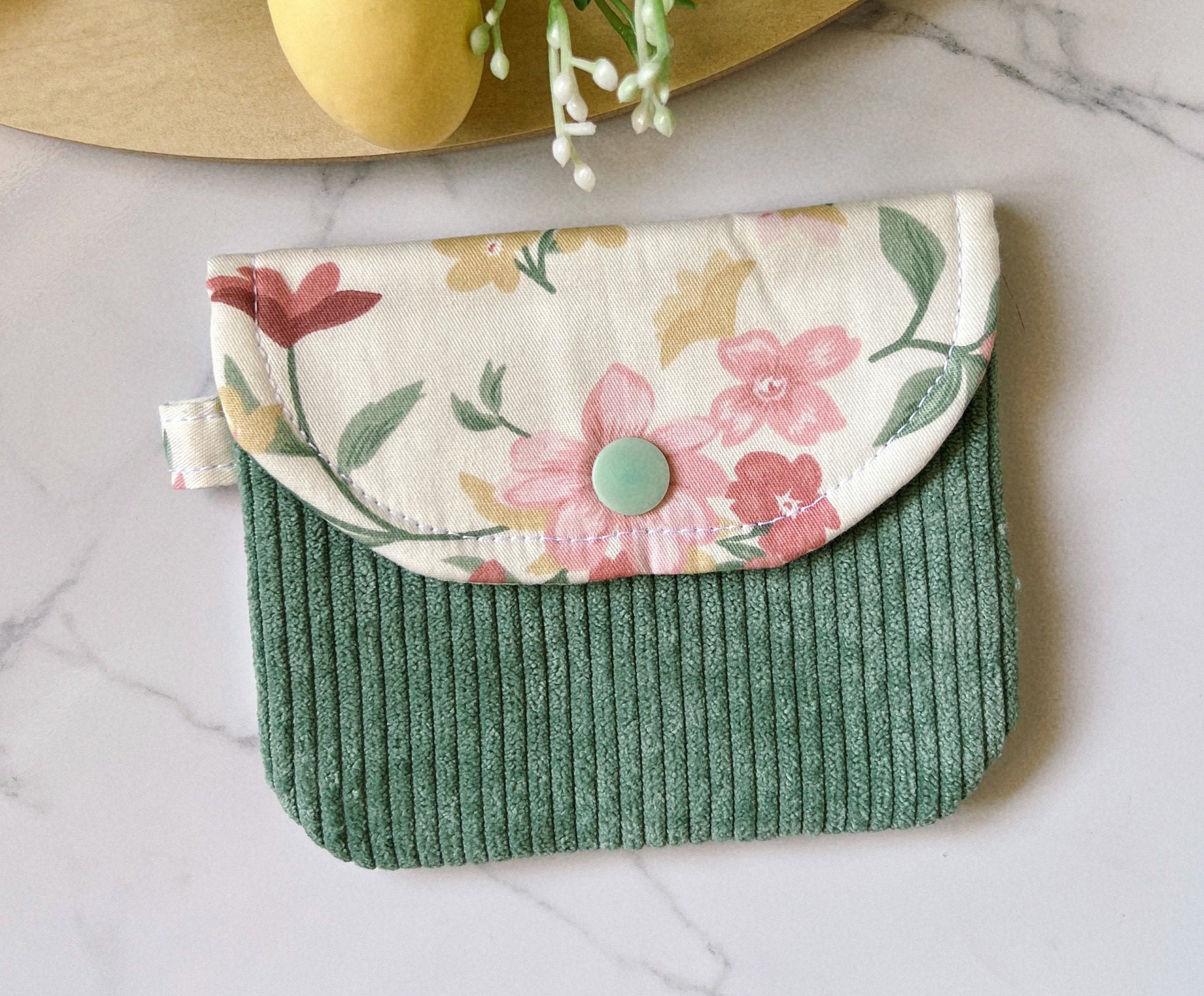 Snap Purse Handmade Flower Two Tone Card Wallet Pouch Cotton Corduroy ...