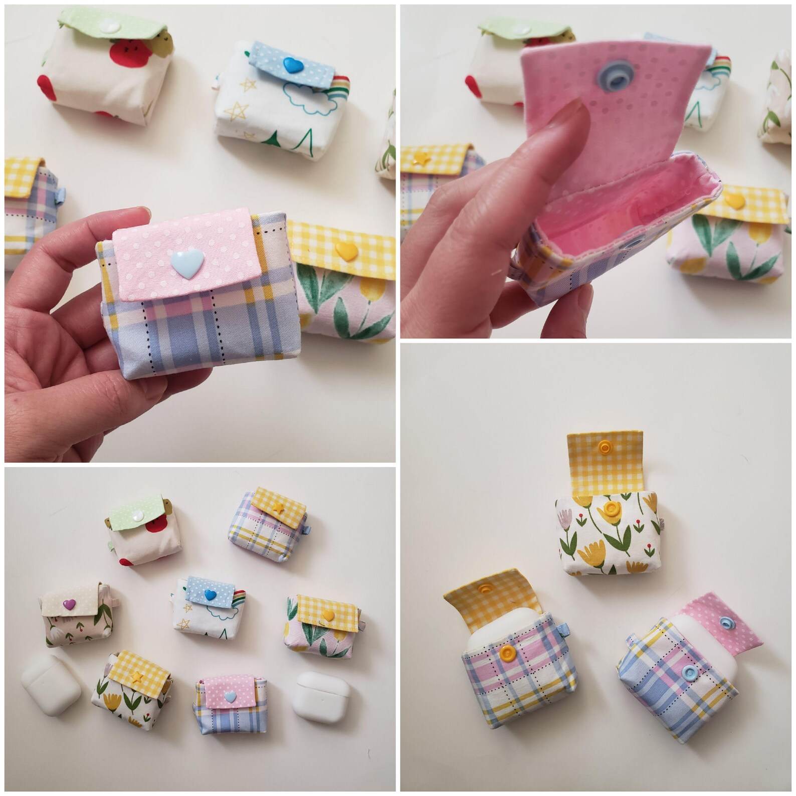 Handmade Cotton Fabric Airpods Pouch: Snap Closure Mini Earbuds Case - Etsy