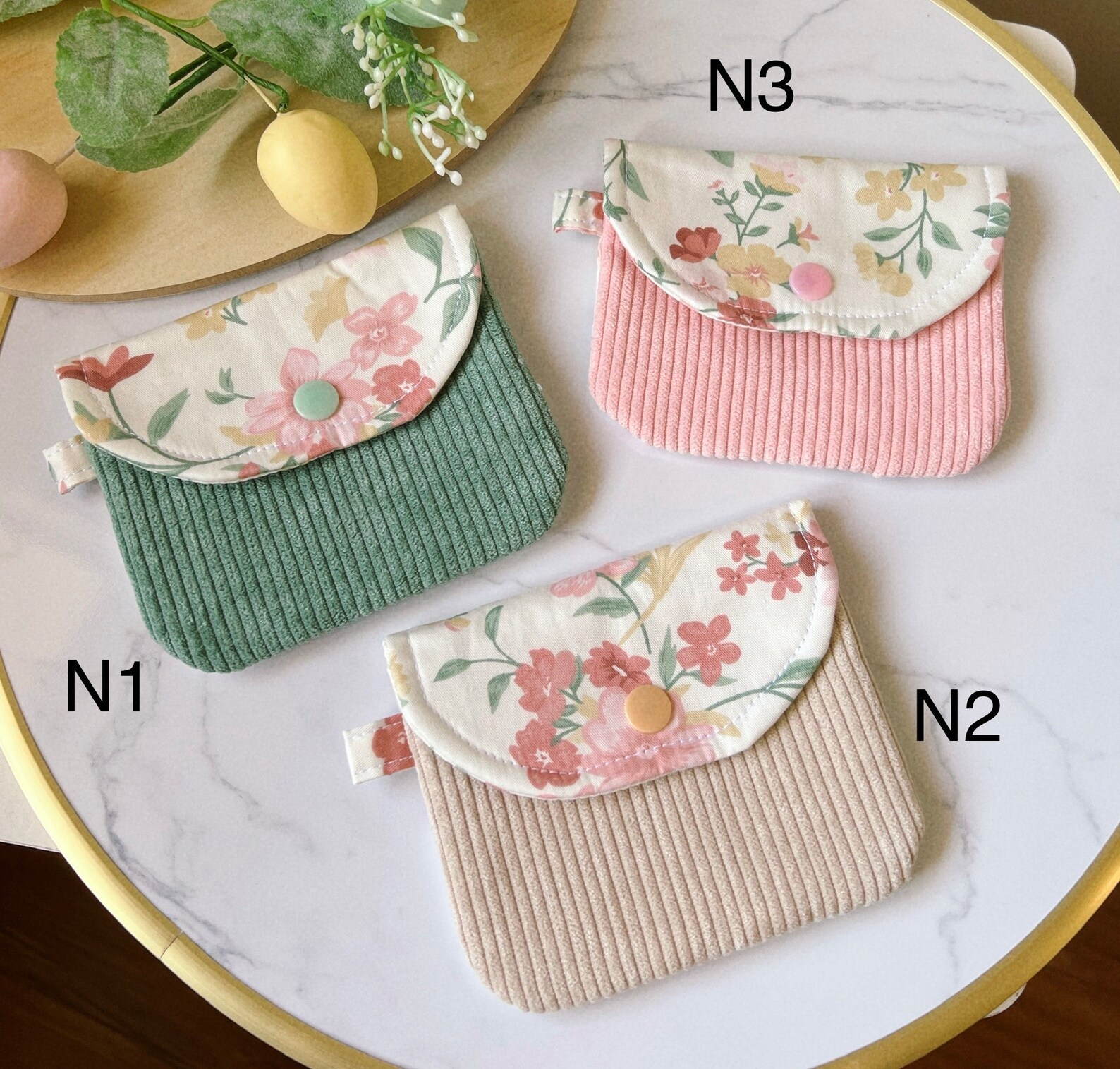 Snap Purse Handmade Flower Two Tone Card Wallet Pouch Cotton Corduroy ...