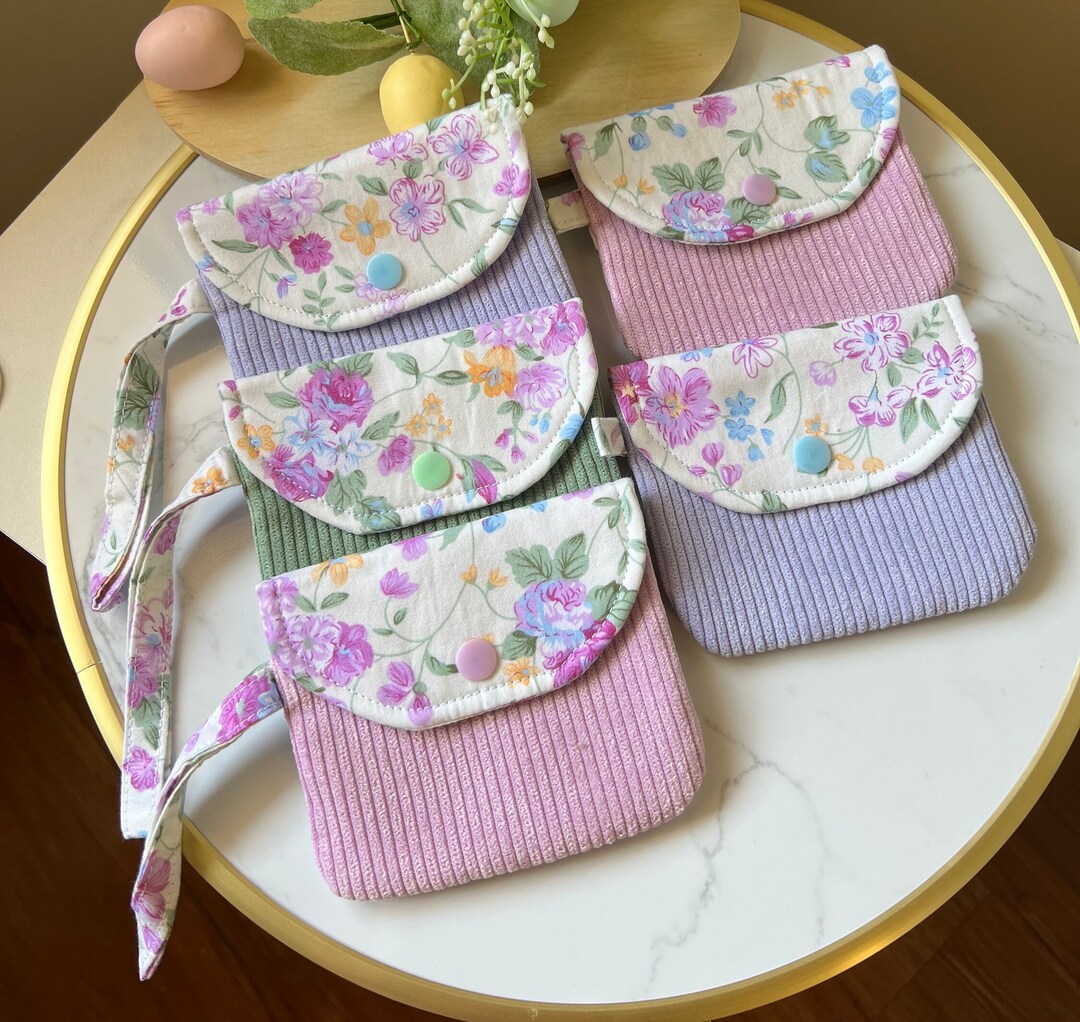 Purple Flower With Mini Wallet Snap Purse Handmade Two Tone Pouch ...