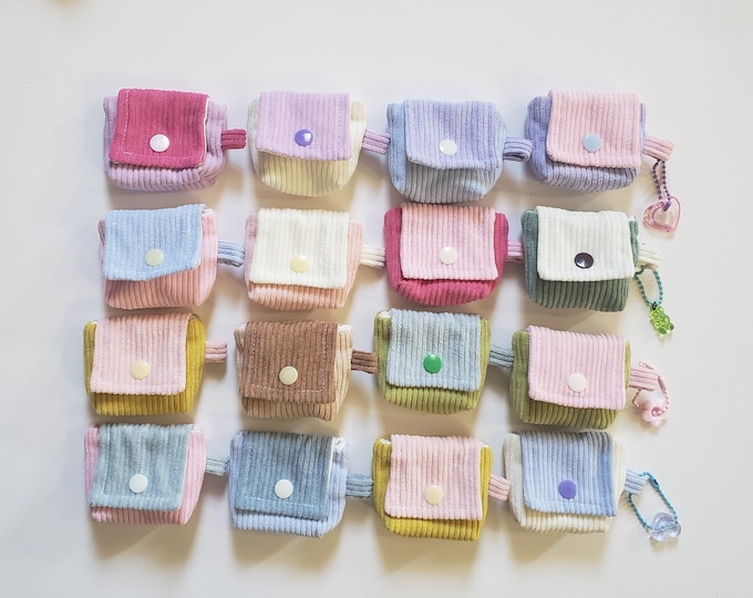 Handmade Corduroy Airpods Pouch: Mini Snap Earbuds Case With Keychain ...