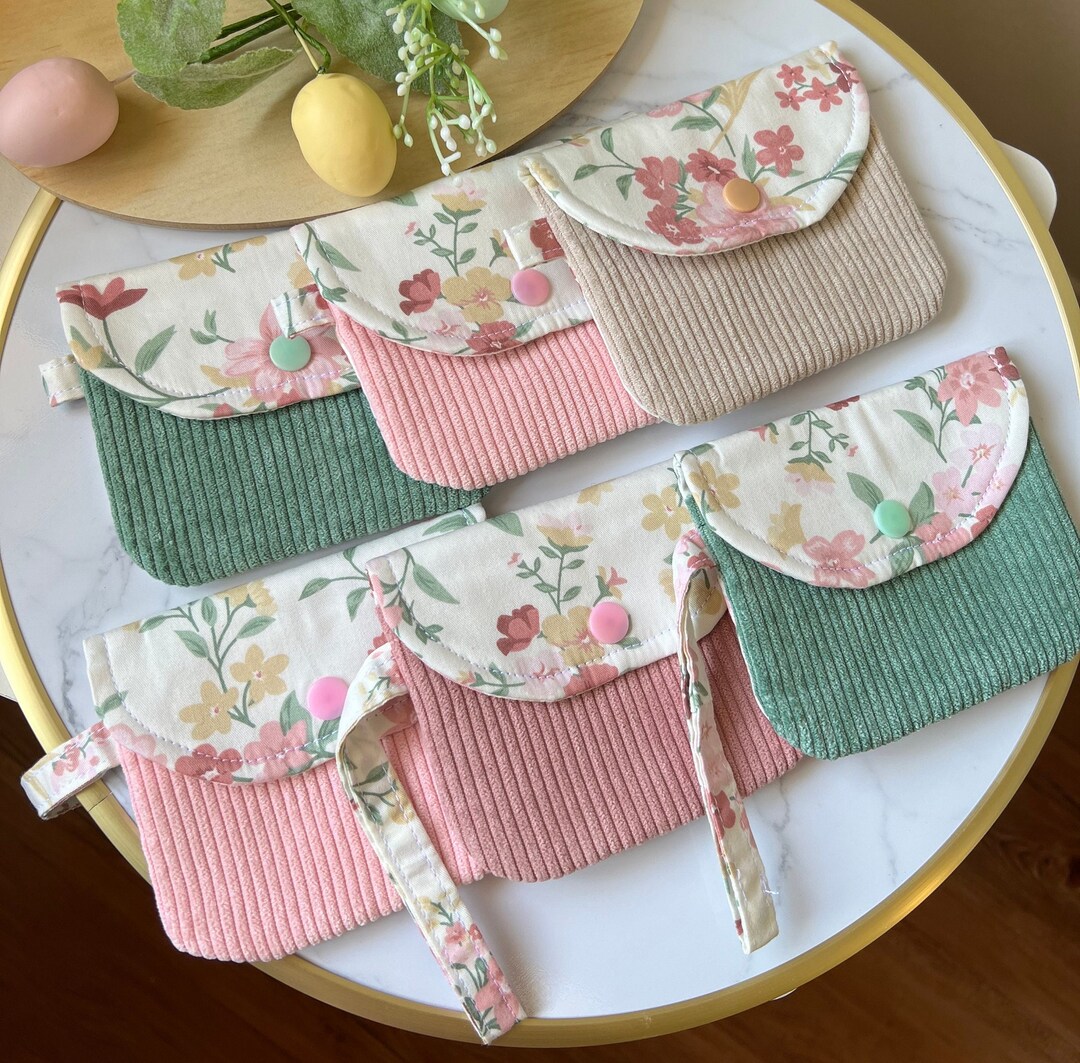 Snap Purse Handmade Flower Two Tone Card Wallet Pouch Cotton Corduroy ...