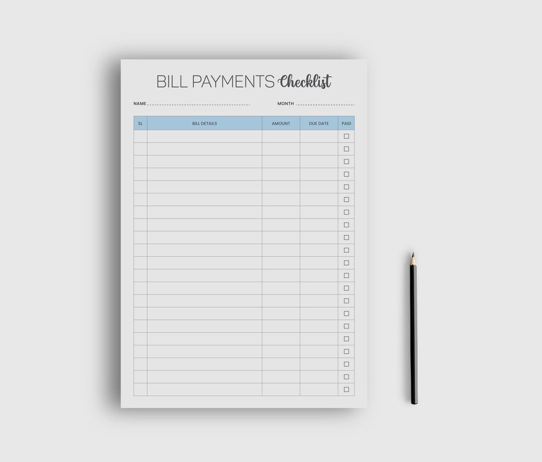 Printable Bill Payments Checklist, Planner Template, Daily Planner, To ...