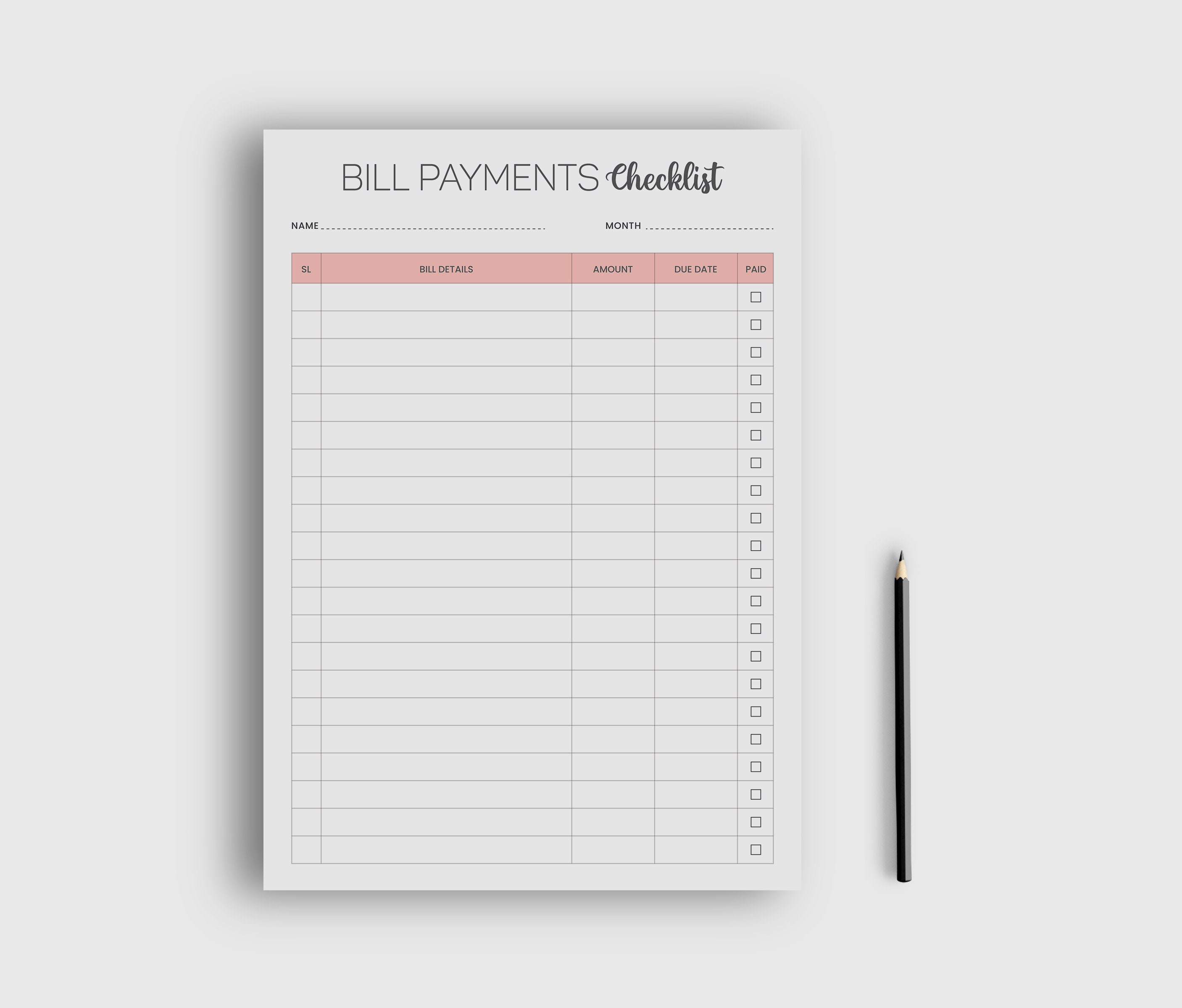 Printable Bill Payments Checklist, Planner Template, Daily Planner, To ...