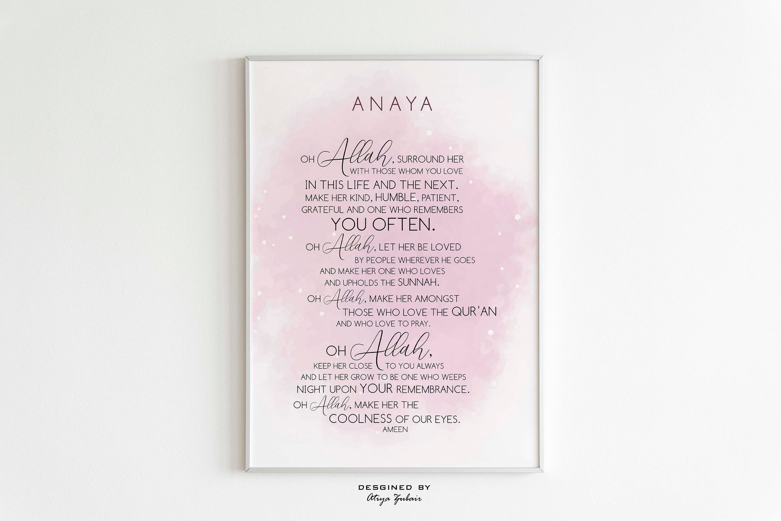 Personalized Dua With Name, Baby Girl, Muslim Nursery Decor, Islamic ...