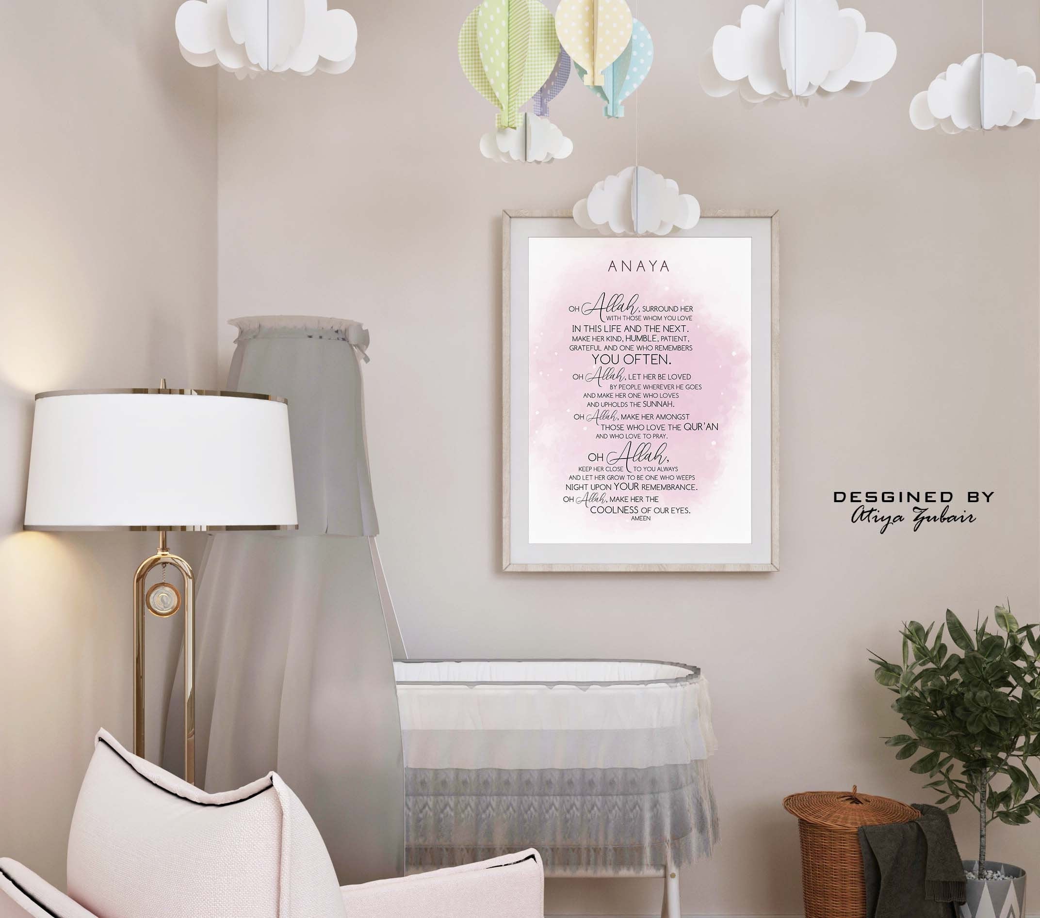 Personalized Dua With Name, Baby Girl, Muslim Nursery Decor, Islamic ...