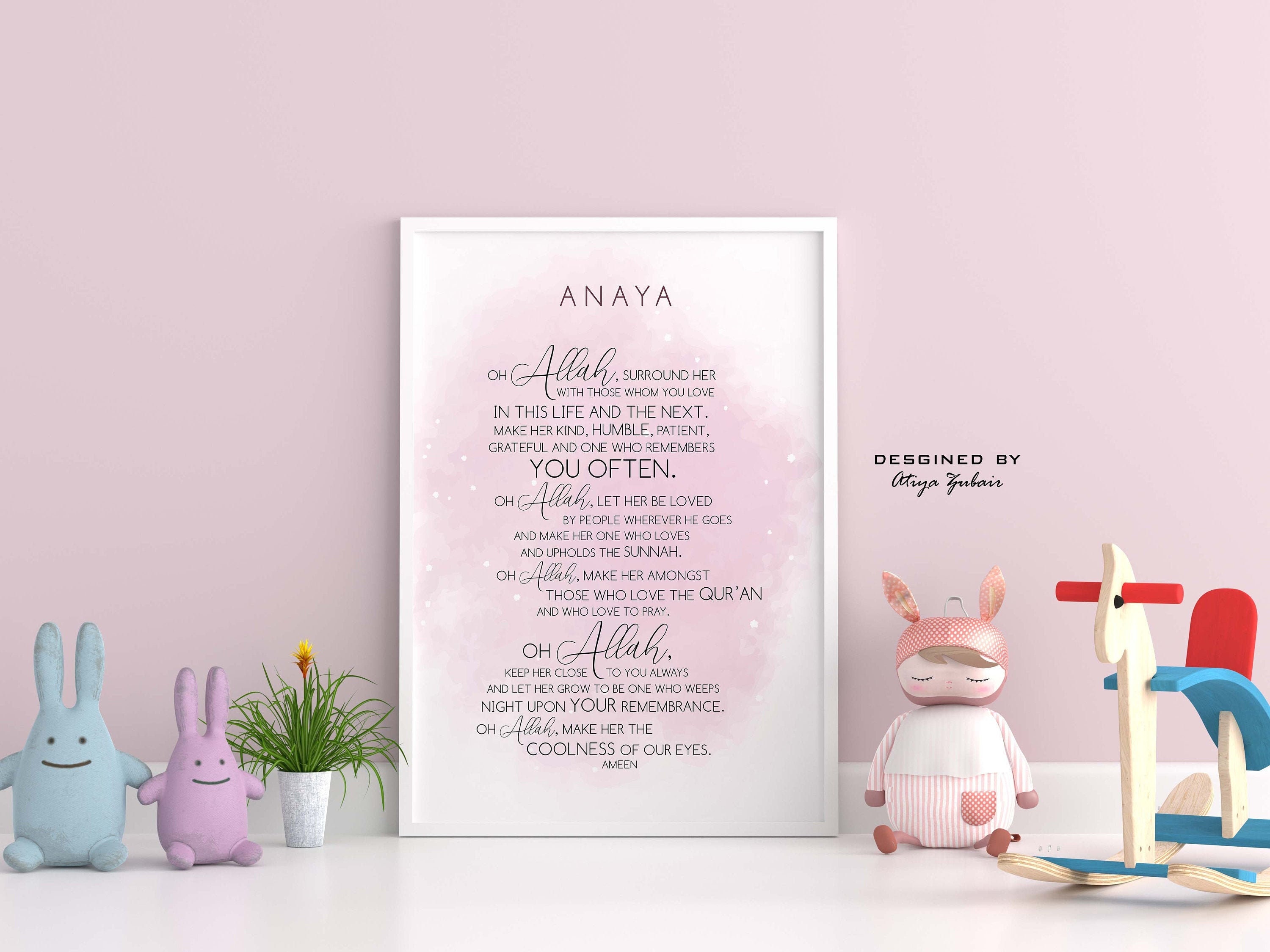Personalized Dua With Name, Baby Girl, Muslim Nursery Decor, Islamic ...