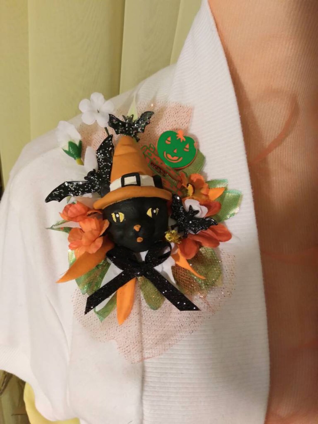 Halloween Corsage Black Cat Pumpkin Bats Pin Brooch - Etsy