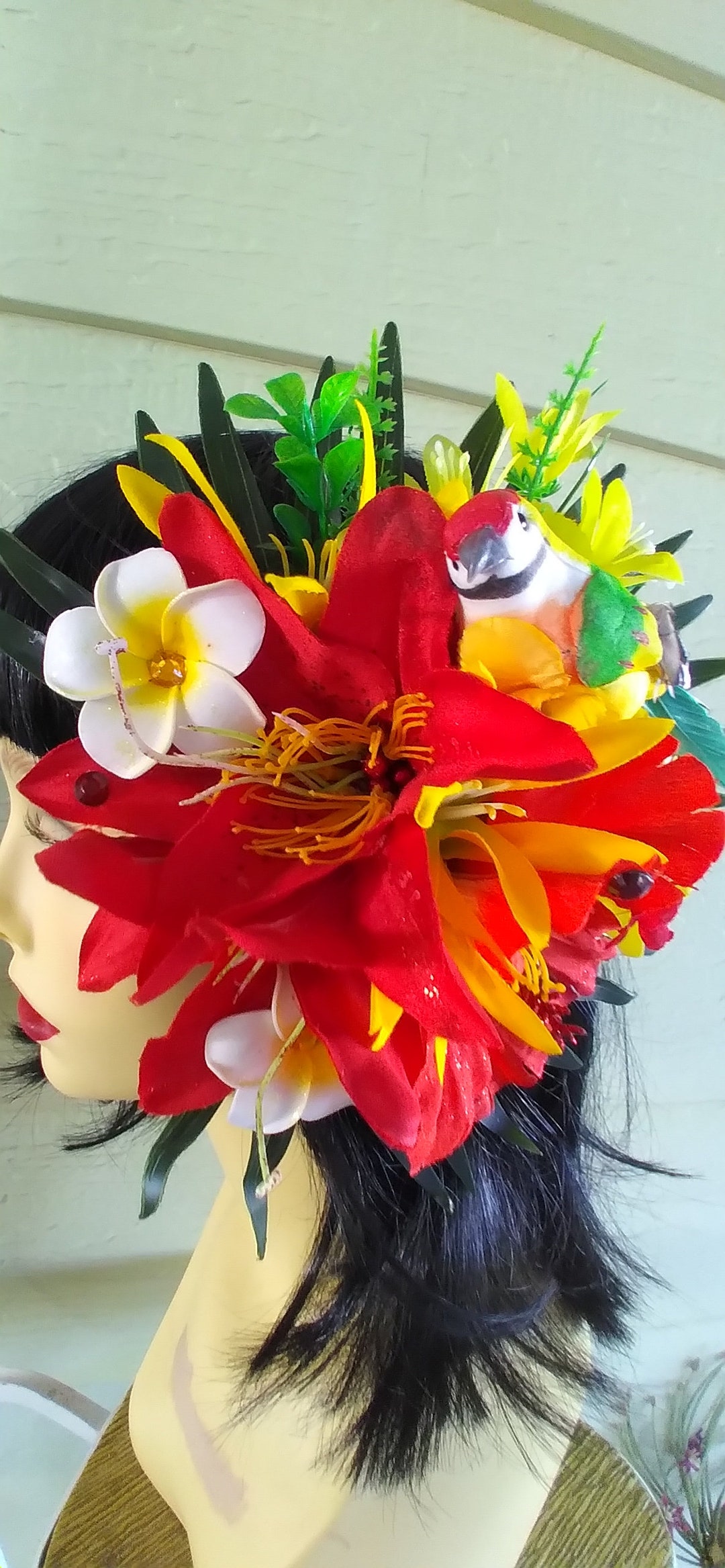 Tropical Hibiscus Lily Parrot Hair Flower Clip/parrot and Plumeria Tiki ...